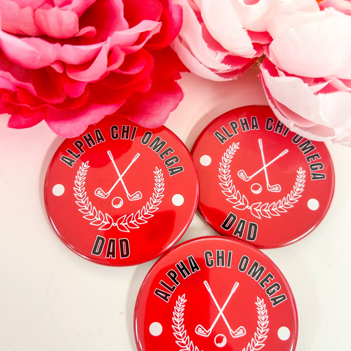 Alpha Chi Omega Dad Button – Rush Greek Gifts