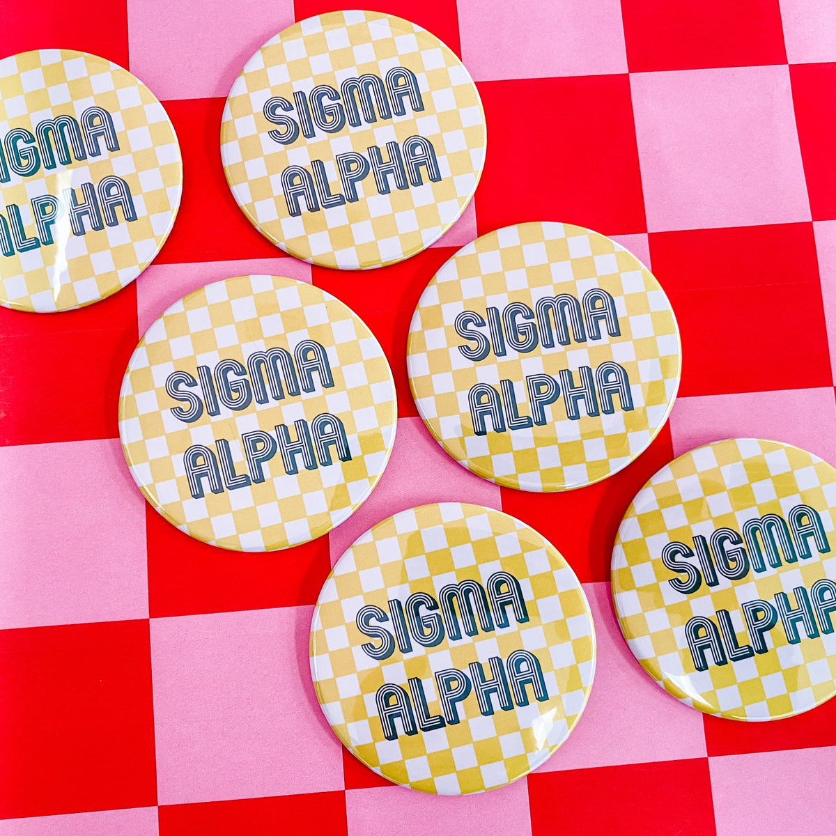 Sigma Alpha Checkerboard Button – Rush Greek Gifts