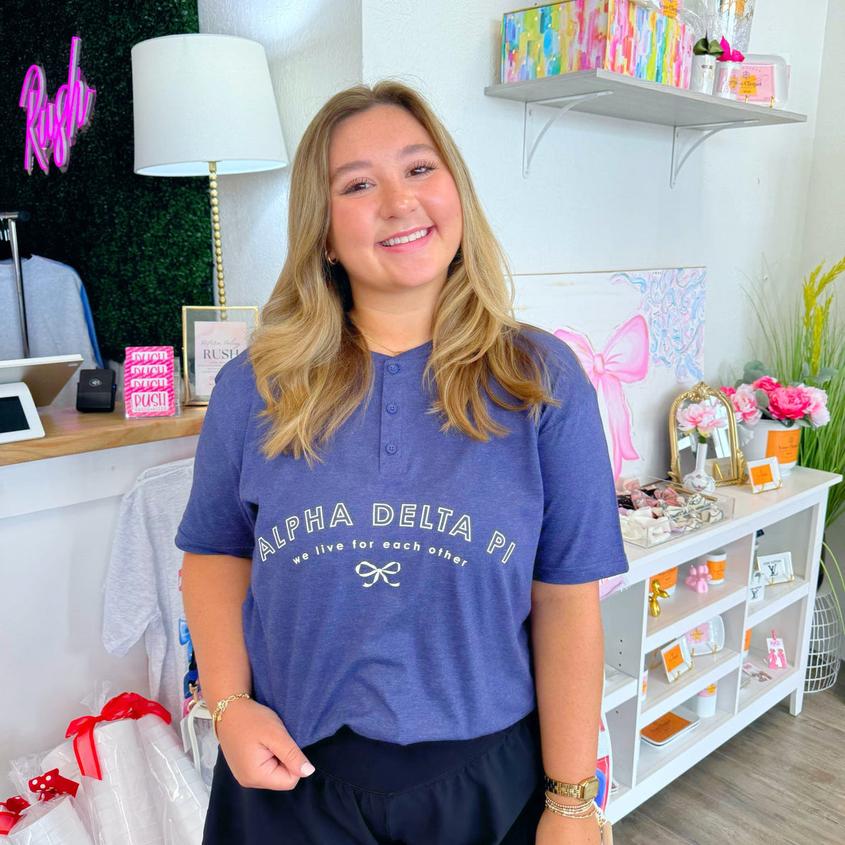 Alpha Delta Pi Motto Henley – Rush Greek Gifts